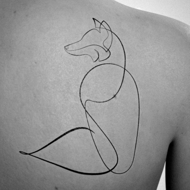 Simple One Line Fox Tattoo Design - Noon Line Art